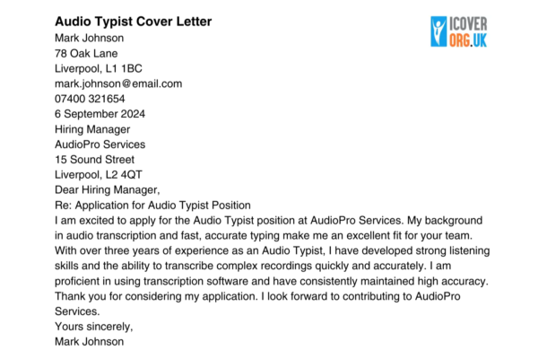 Typist Cover Letter Example - icover.org.uk