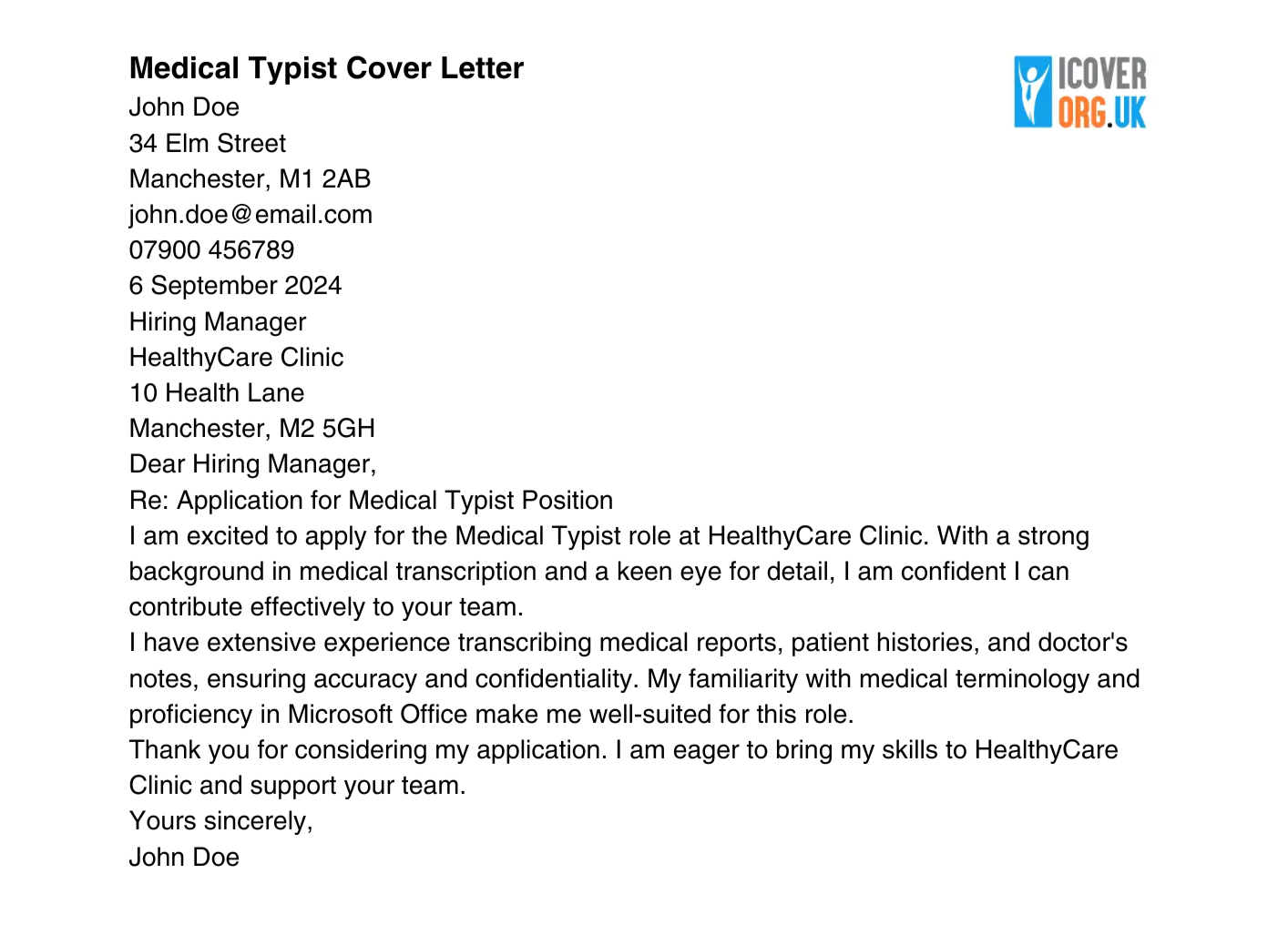 Typist Cover Letter Example - icover.org.uk