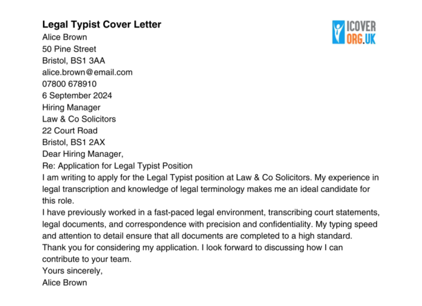 Typist Cover Letter Example - icover.org.uk