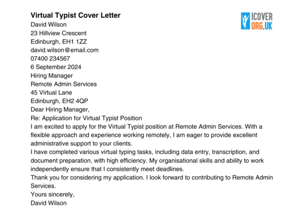 Typist Cover Letter Example - icover.org.uk