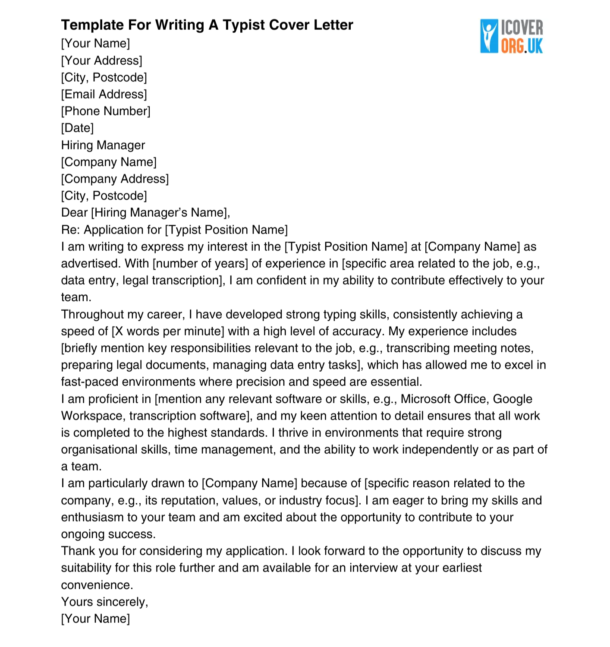 Typist Cover Letter Example - icover.org.uk