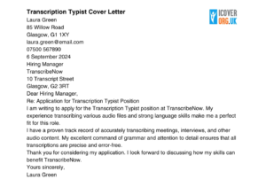 Typist Cover Letter Example - icover.org.uk
