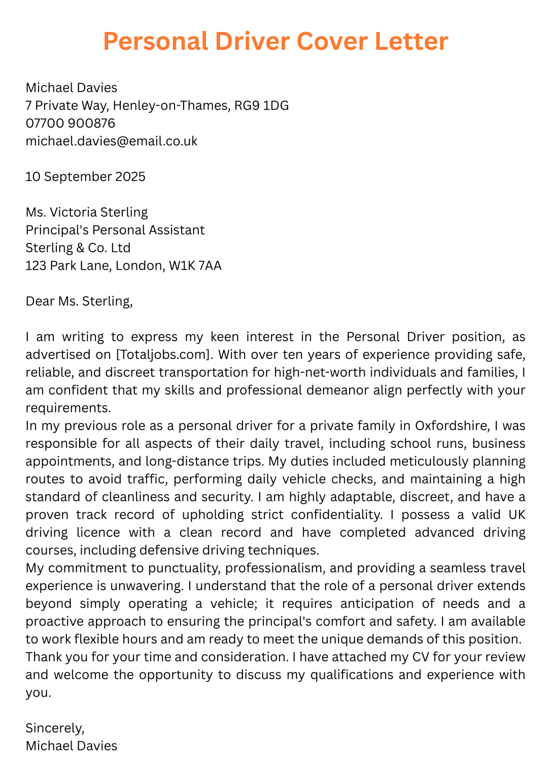 Driver Cover Letter Examples | Templates by iCover.org.uk