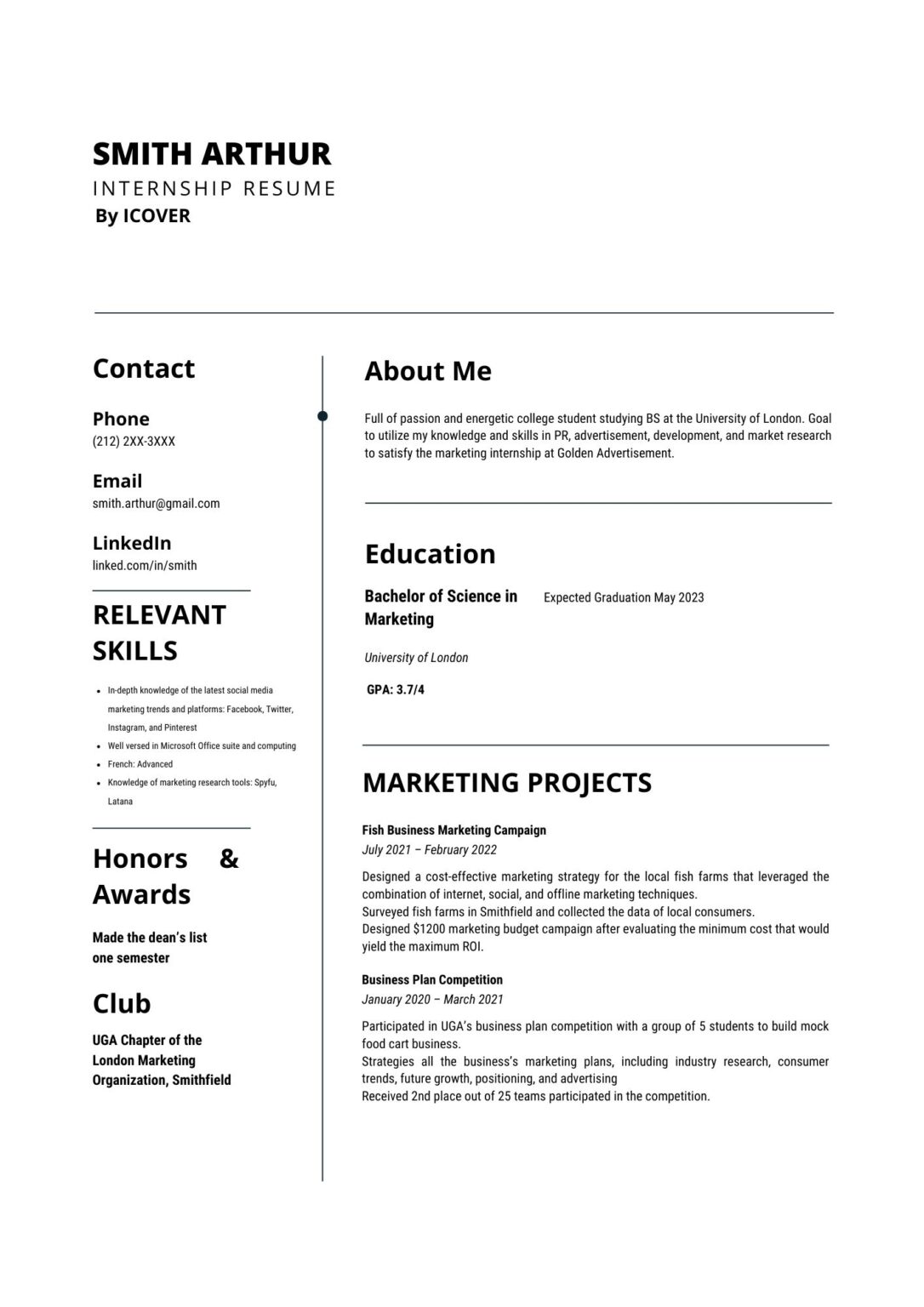 Create an Engaging CV for Internship in the UK | iCover