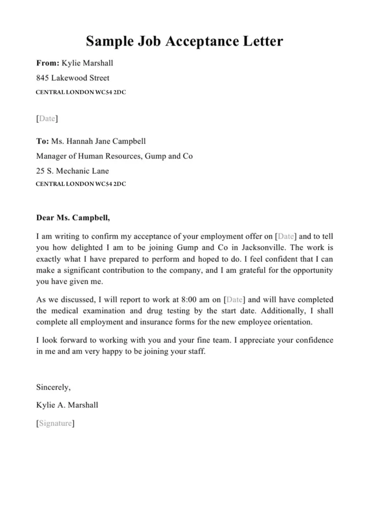 Job Offer Acceptance Letter Example - icover.org.uk