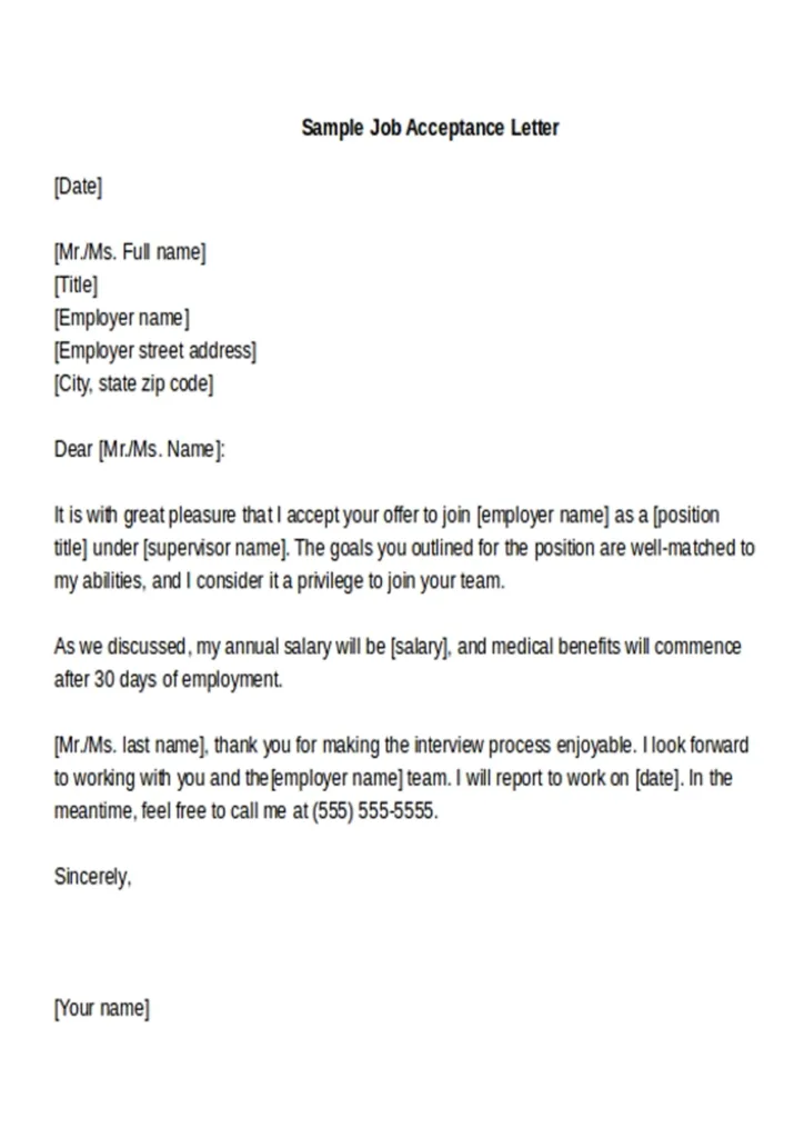 Job Offer Acceptance Letter Example - icover.org.uk