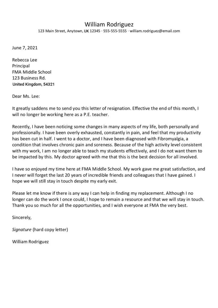 Letter of Resignation Due to Medical Reasons - icover.org.uk