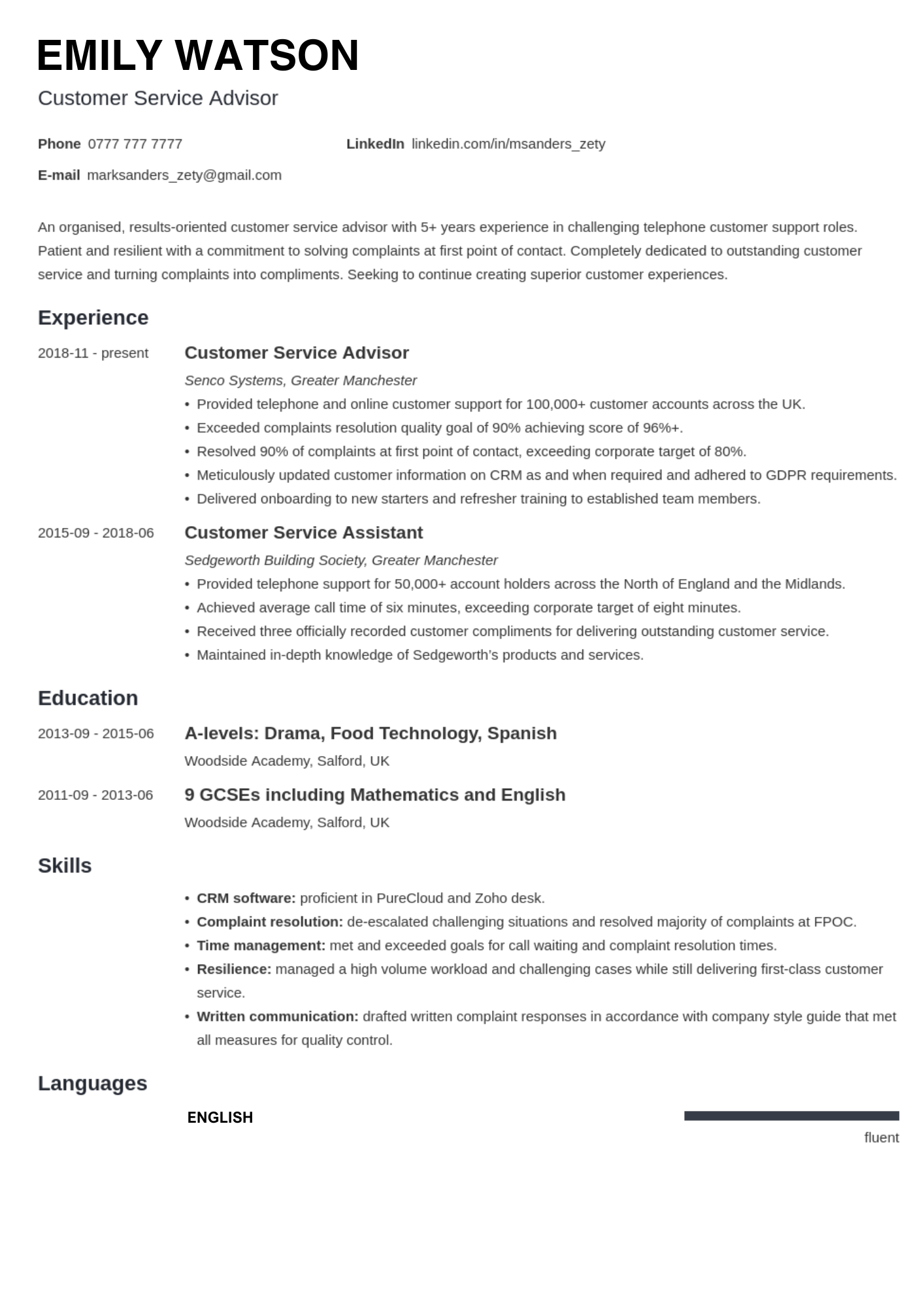 #1CV Writing for Customer Service Executive | iCover